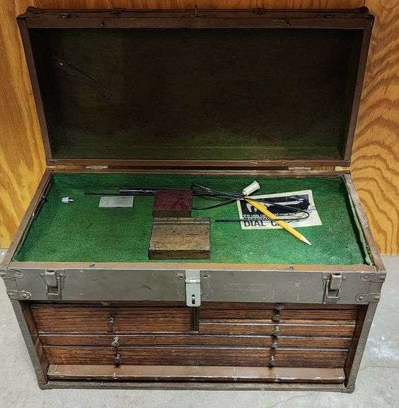 Machinist Toolbox with Tools -- Metal and Wood Tool Chest with Multiple ...