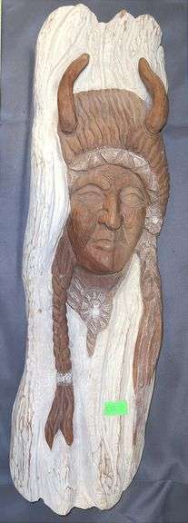 Ornate Carved Native American Wall Plaque with braided hair and a ...