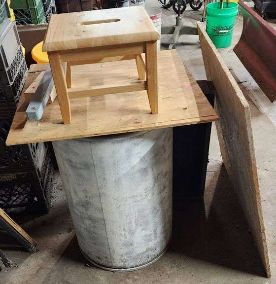 Barrel with Wood Stool and Panels - Metzger Property Services, LLC