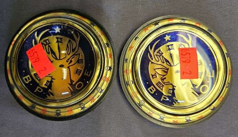 Pair of Convex Glass Paperweights with Decorative Clock Designs 3.25 ...