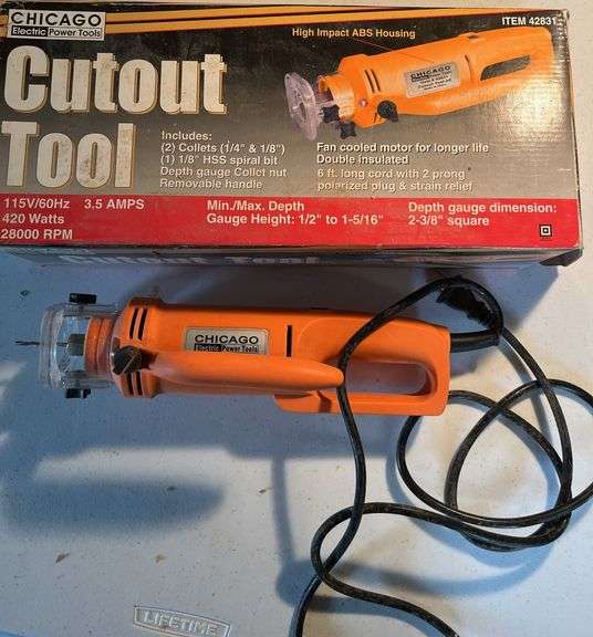 Chicago cut out tools with box, plugged in and powered on, estate ...