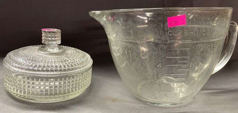 Glass Measuring Pitcher and Lidded Candy Dish Set - Metzger Property ...