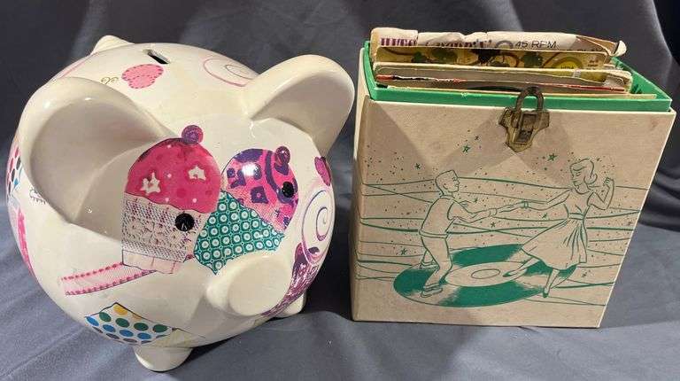 Colorful Piggy Bank and Collection of Vinyl Records - Metzger Property ...