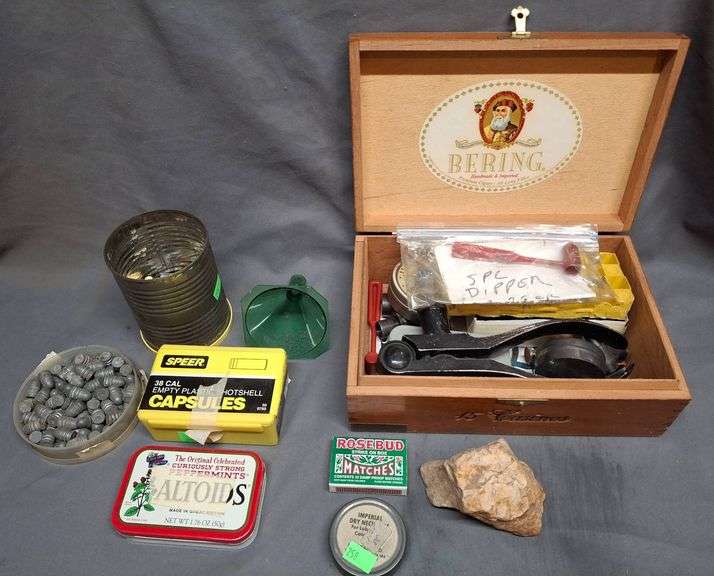 Bering Cigar Box with Reloading Tools, Lead Bullets, and Assorted ...