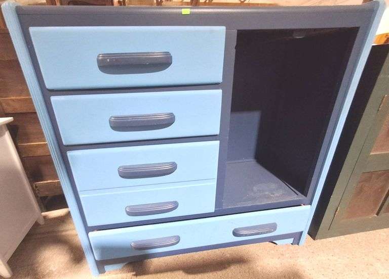 Blue and Navy Storage Cabinet with Drawers and Open Compartment ...
