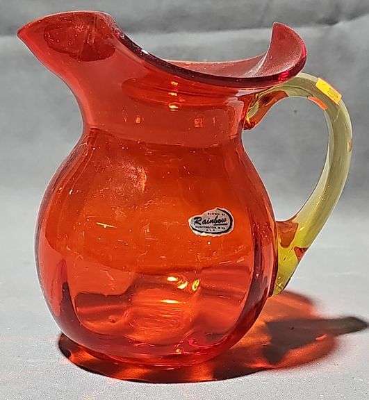 Rainbow Blown Glass Amberina glass Pitcher 6” - Metzger Property ...