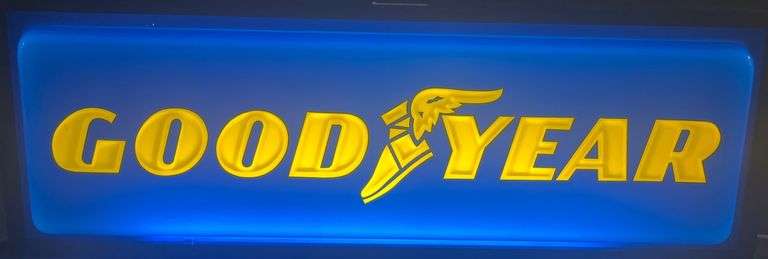 Goodyear Illuminated Sign with Blue and Yellow Design, 37×13 - Metzger ...