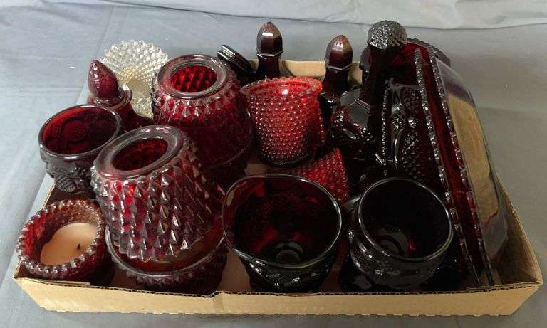 Ruby Red Pressed Glass Tableware, Lamps and Salt Shakers Assortment ...