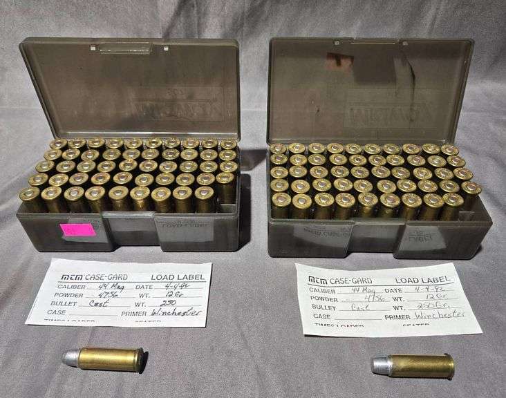 Two MTM Case-Gard Boxes with .44 Magnum Ammunition (50 Rounds Each ...
