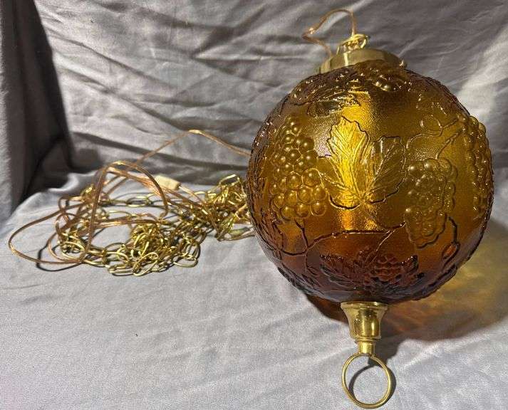 Amber Glass Hanging Light Fixture with Grape and Leaf Design - Metzger ...