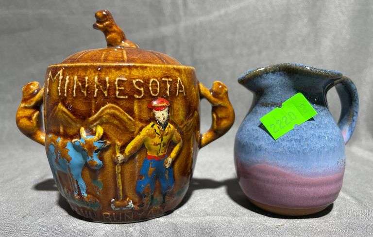 Minnesota-Themed Cookie Jar and Blue-Purple Glazed Pitcher - Metzger ...