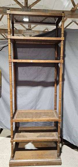 Tall Wood Display Shelf with Cane Shelves - Metzger Property Services, LLC