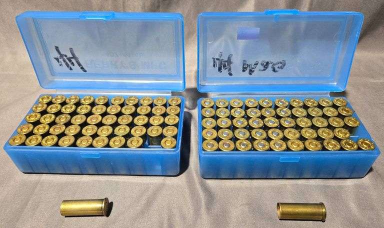 Two Cases of .44 Remington Magnum Casings in Blue Plastic Containers ...