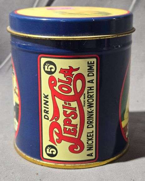 Drink Pepsi-Cola Tin Container by The Tin Box Company, 4in x 3in Dia ...