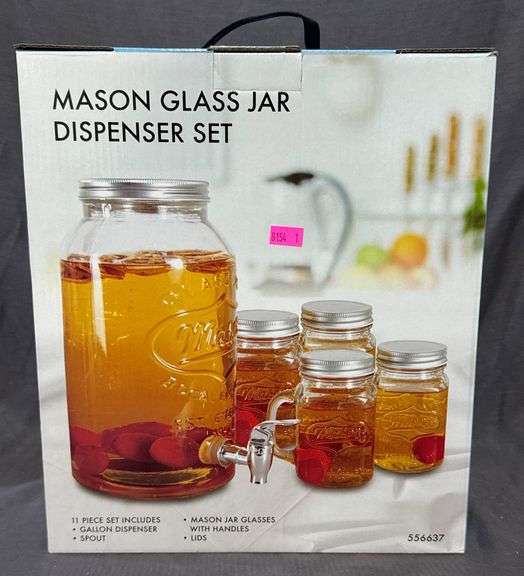 Mason Glass Jar Dispenser Set with Handles and Lids - Metzger Property ...