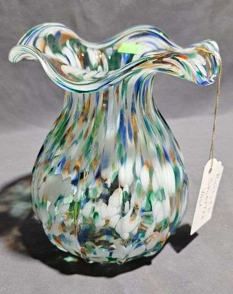 Ruffled Splatter Glass Vase 7.75″ - Metzger Property Services, LLC