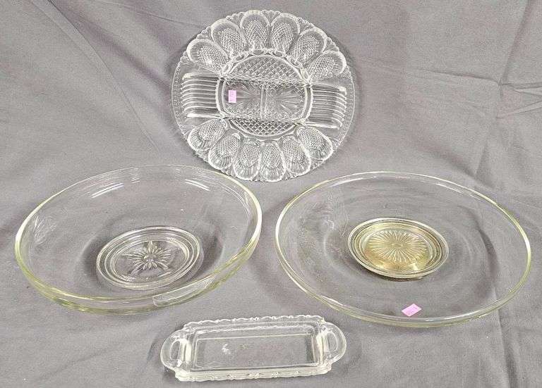 Clear Glass Plates and Tray with Pressed Design - Metzger Property ...