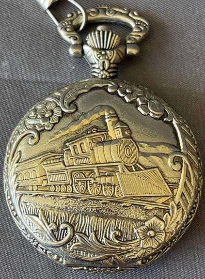 LTD Quartz Pocket Watch with Train Motif and Chain - Metzger Property ...