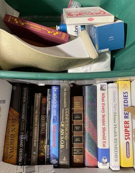 Container With Hardcover and Paperback Books, Household Items - Metzger ...