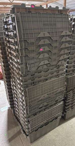 Stack of Gray Plastic Storage Totes with Interlocking Design - Metzger ...