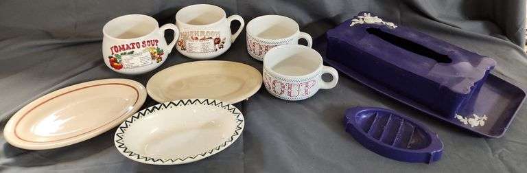 Plastic tissue box with soap dish and tray, Inca ware small plates ...