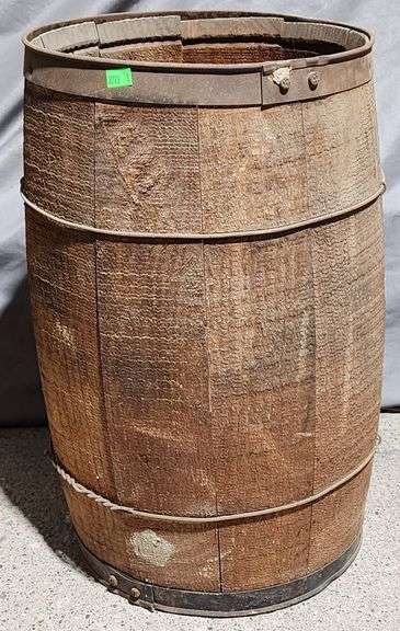 Barrel with Metal Hoops and Wood Bottom - Metzger Property Services, LLC