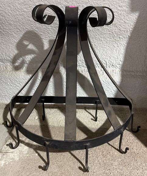 Wrought Iron Hanging Pot Rack with Scrolled Design - Metzger Property ...