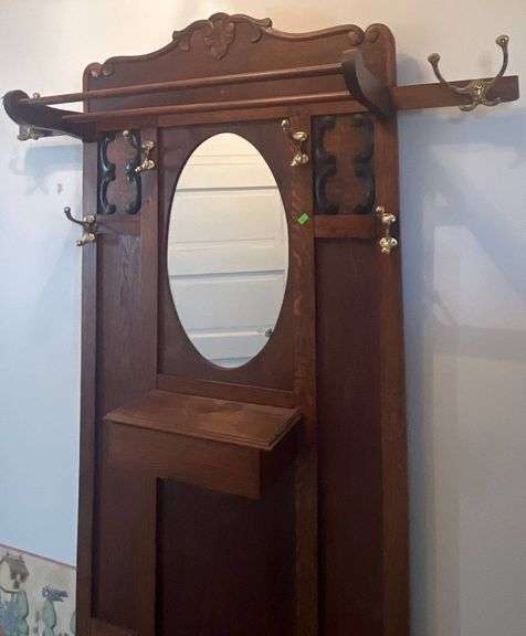 Wood Hall Tree Coat Rack With Mirror, Hooks and Storage 30×80 - Metzger ...