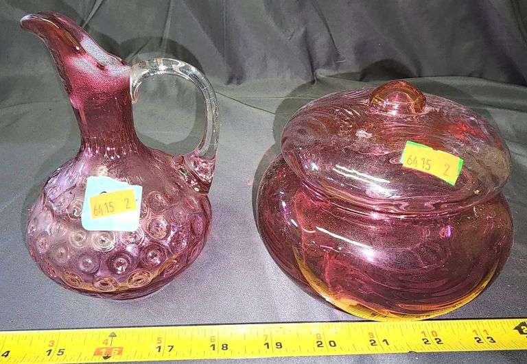 Purple Glass Pitcher and Lidded Candy Dish - Metzger Property Services, LLC