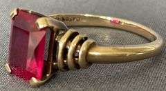 4 Carat Emerald Cut Red Spinel 10 Karat Gold Dawson Ring with Box ...