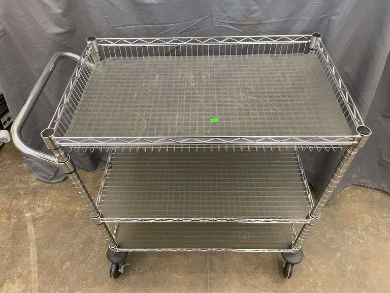 Metal Three-Tier Rolling Utility Cart with Wire Shelves - Metzger ...