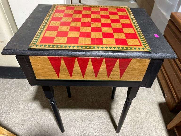 Painted Game Table with Checkerboard Top, 21.5” - Metzger Property ...