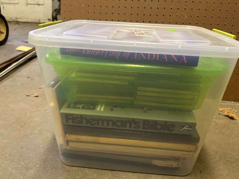 Plastic Storage Bin with Books, Yearbooks, and CDs - Metzger Property ...