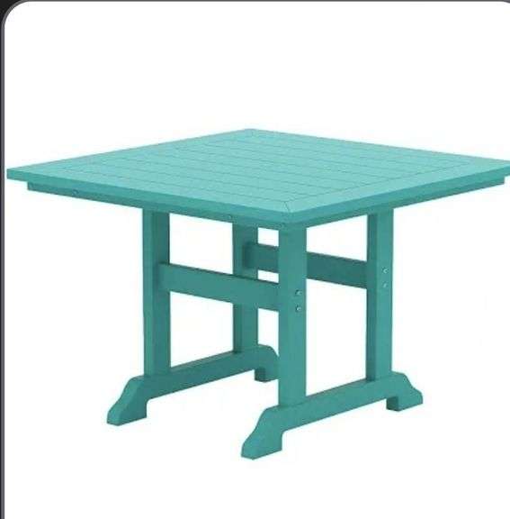 Square Turquoise Outdoor Table with Slatted Top - Metzger Property ...