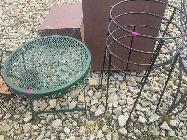 Metal Mesh-Top Table and Cylindrical Metal Plant Stand - Metzger ...