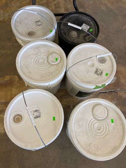 Six Buckets of Paint and Coating Materials, Including Benjamin Moore ...