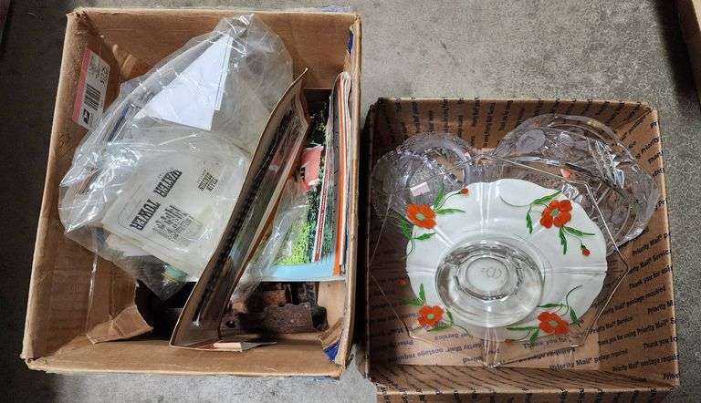 Pressed Glassware and Floral Plate with Vintage Toy Train Items ...