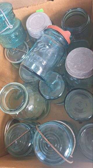 Blue Glass Canning Jars with Lids and Wire Bale Closures - Metzger ...