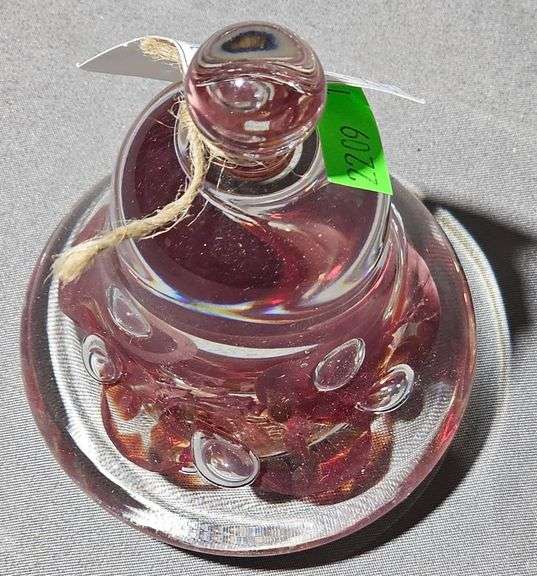 Joe Rice Bell-Shaped Glass Paperweight with Encased Floral Design ...