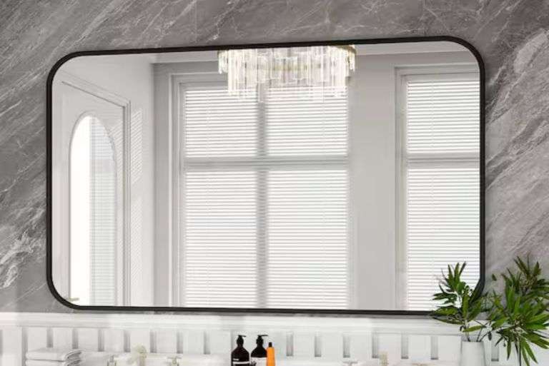XRAMFY 30 in. W x 48 in. H Rectangular Framed Black Wall Mirror ...