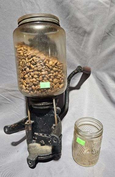 Manual Cast-Iron Coffee Grinder with Glass Hopper and Additional Glass ...