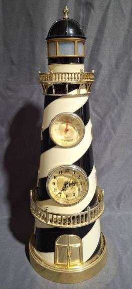 Lighthouse-Themed Clock and Thermometer Figurine 15.5″ Tall - Metzger ...