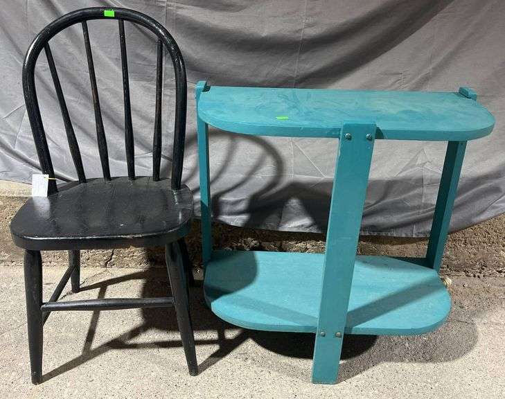 Black Bentwood Child’s Chair and Blue Two-Tier Table - Metzger Property ...