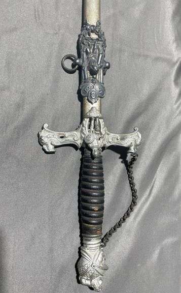 Metal Sword with Scabbard, Intricate Hilt and Chain Guard - Metzger ...
