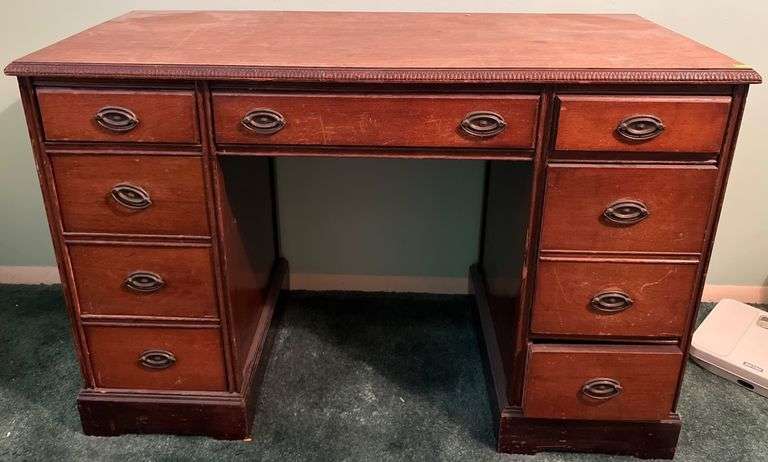 Double-Pedestal Desk with Nine Drawers, 44x20x29 - Metzger Property ...