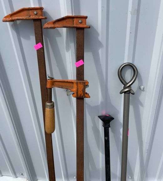 Set of Bar Clamps and Two Metal Tools with Rods - Metzger Property ...