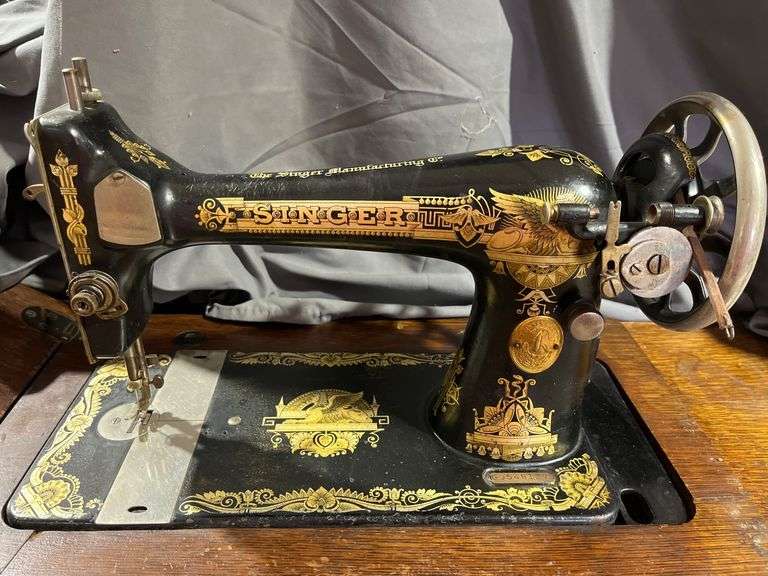 Singer Treadle Sewing Machine With Cast Iron Base and Wood Cabinet ...