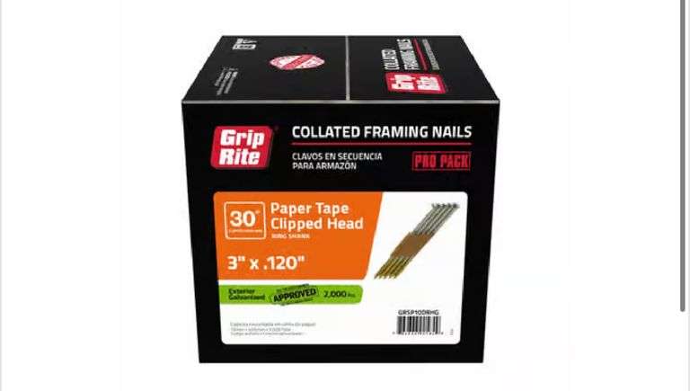 Grip-Rite 3 in. x 0.120 in. 30° Paper Collated Hot Galvanized Smooth ...