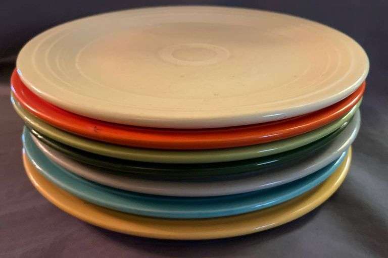 Set of Seven Multicolored Fiesta Plates Marked ‘Genuine’ - Metzger ...