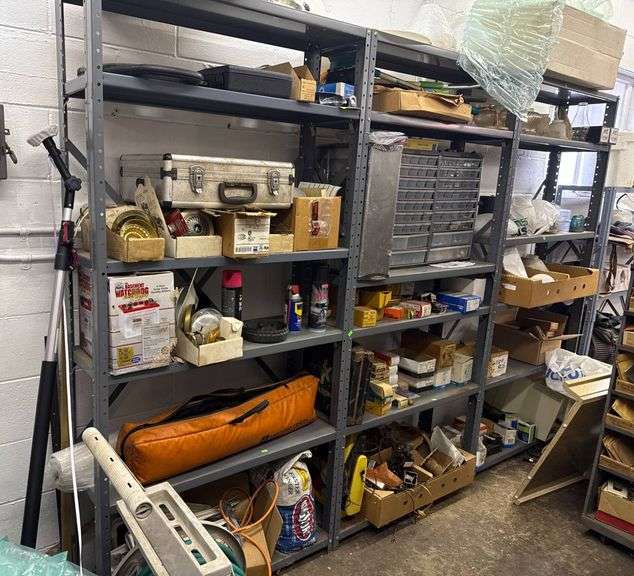 Industrial Metal Shelving With Hardware, Tools, and Storage Items 36 ...